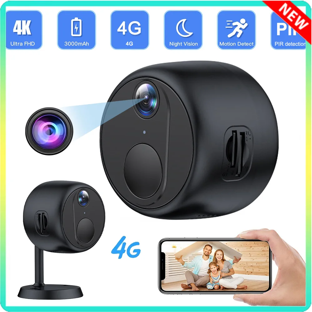 4G Sim Mini HD 4k caméra de sécurité 5MP 3000mAh faible puissance PIR ...