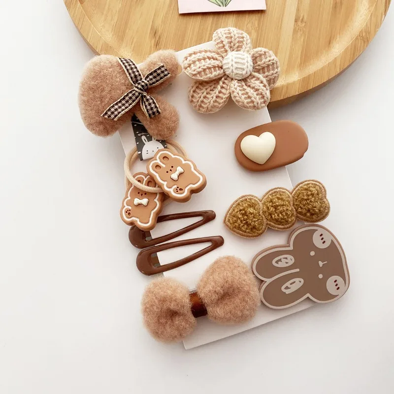 10Pcs-set-Korean-Cute-Coffee-Color-Autumn-winter-Plush-Flower-Hairpin ...