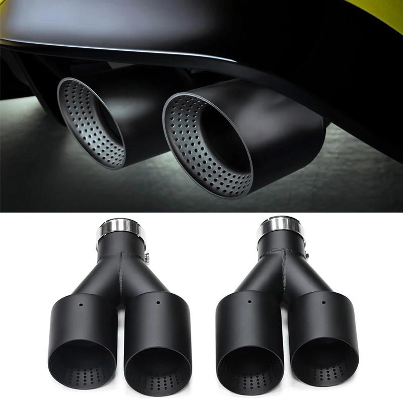 1Pcs-Double-Matte-Black-Stainless-Steel-Car-Muffler-Exhaust-Tip-System ...