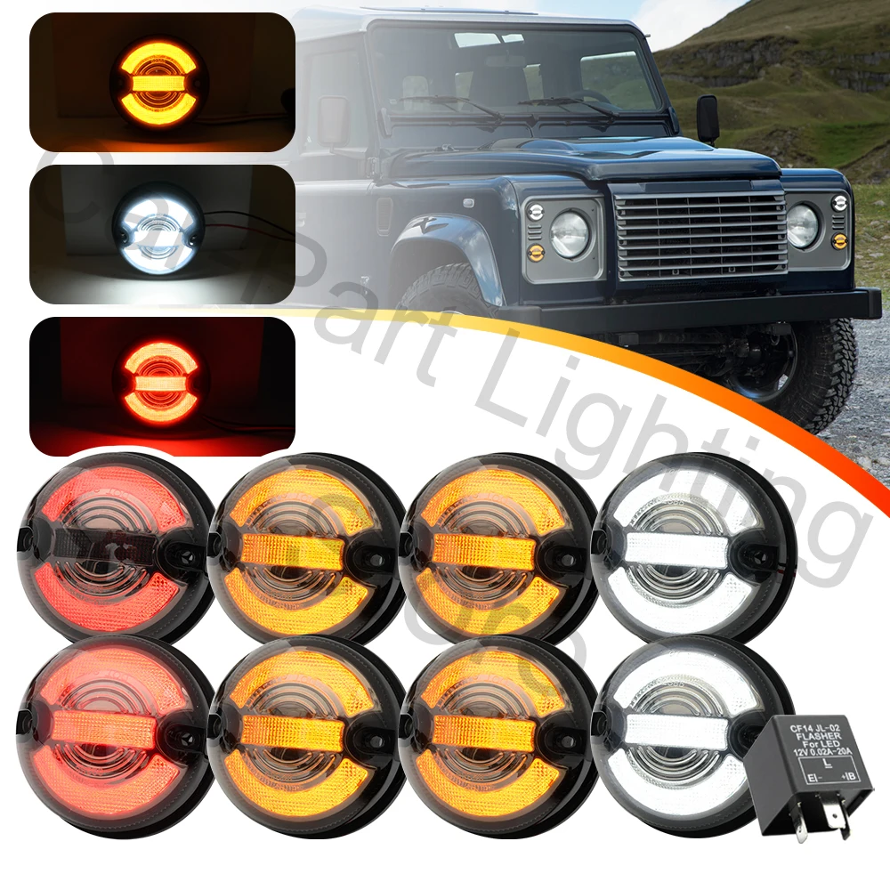 8PCS-73mm-LED-Complete-Update-kit-For-Land-Rover-Defender-90-110-130 ...