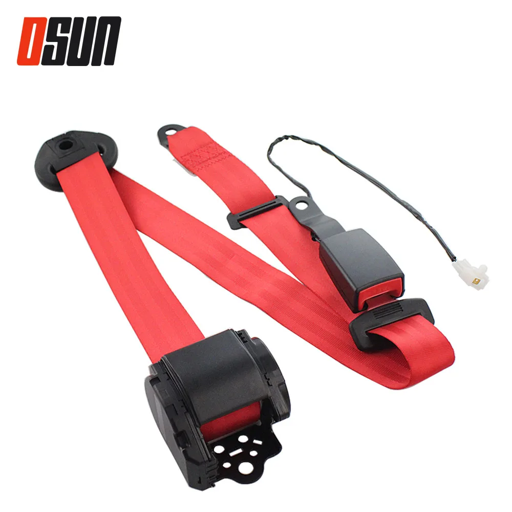 1 PCS Red Retractable 3 Point Car Safety Seat Belts With Curved Rigid ...