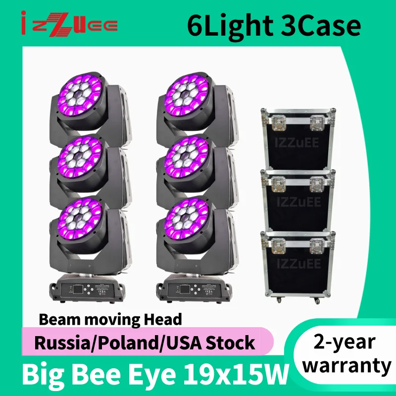 0 Tax 2/4/6pcs Clay Paky Zoom 19x15w RGBW LED Bee Eye Moving Head Light ...