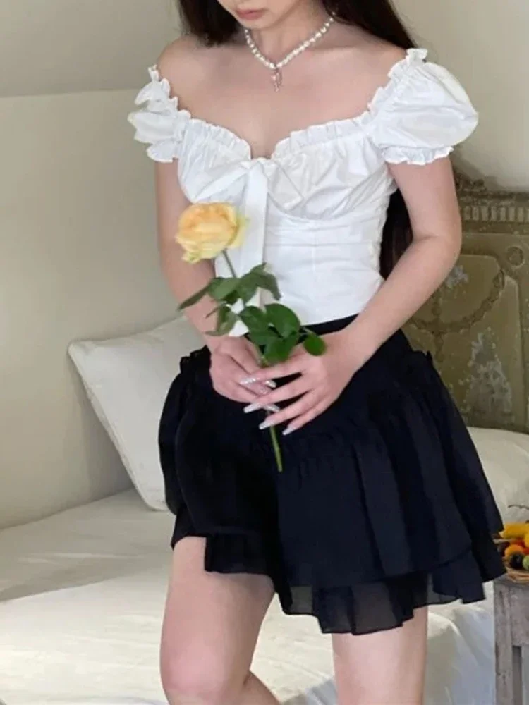 Korean-Fashion-Sweet-Ruffle-Edge-Bubble-Sleeve-Short-Top-Kawaii-White ...