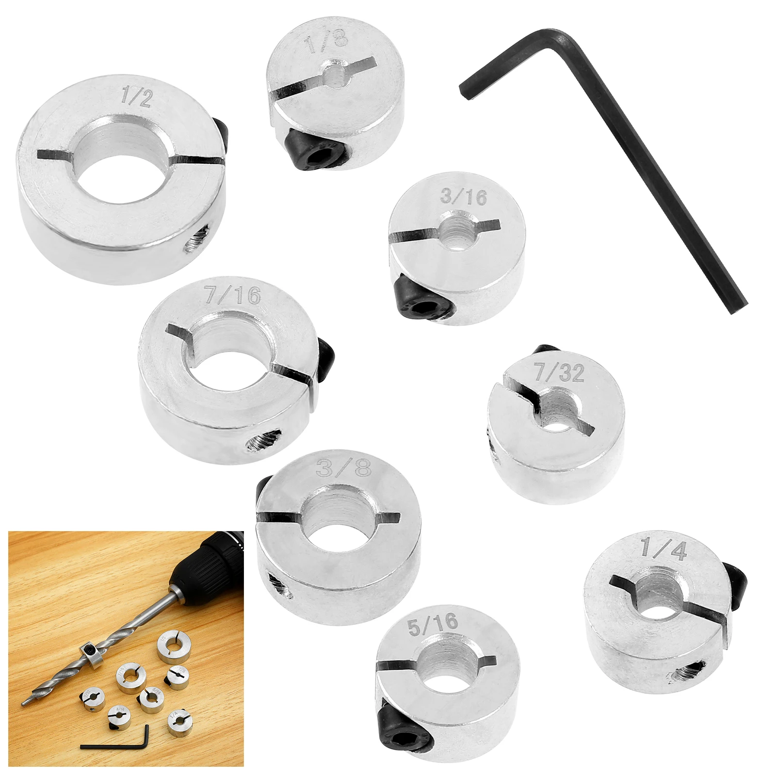 8Pcs-Drill-Stop-Collar-Set-Aluminum-Alloy-Drill-Bit-Depth-Stop-Split ...