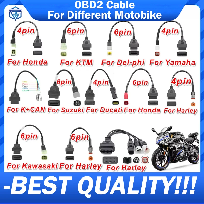 Motobike OBD2 Connector Motorcycle For YAMAHA 3 4Pin For Harley HONDA 4 ...