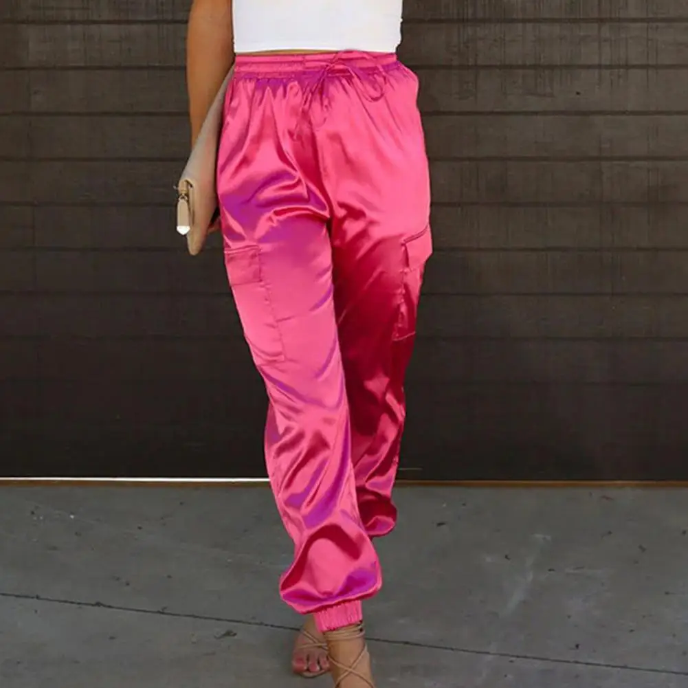 Pantalones-largos-de-sat-n-con-pu-os-retr-ctiles-para-mujer-cintura ...