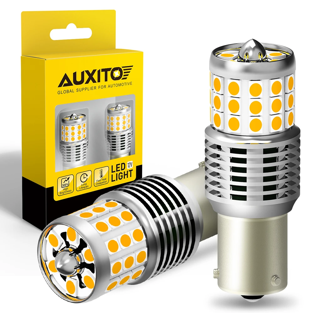 AUXITO 2Pcs BAU15S PY21W BA15S P21W 1156 LED Bulb Canbus No Hyper Flash Amber Super Bright 7440 ...