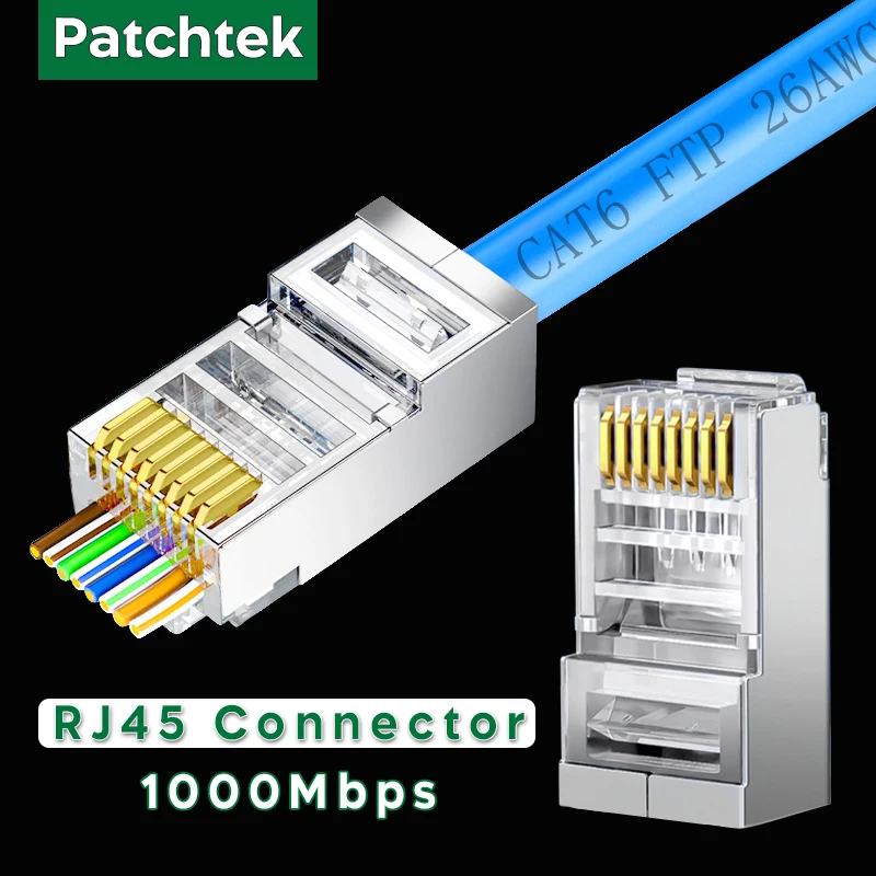 Patchtek-RJ45-Modular-Plug-Pass-Through-FTP-1-100pcs-Cat6-Connectors ...