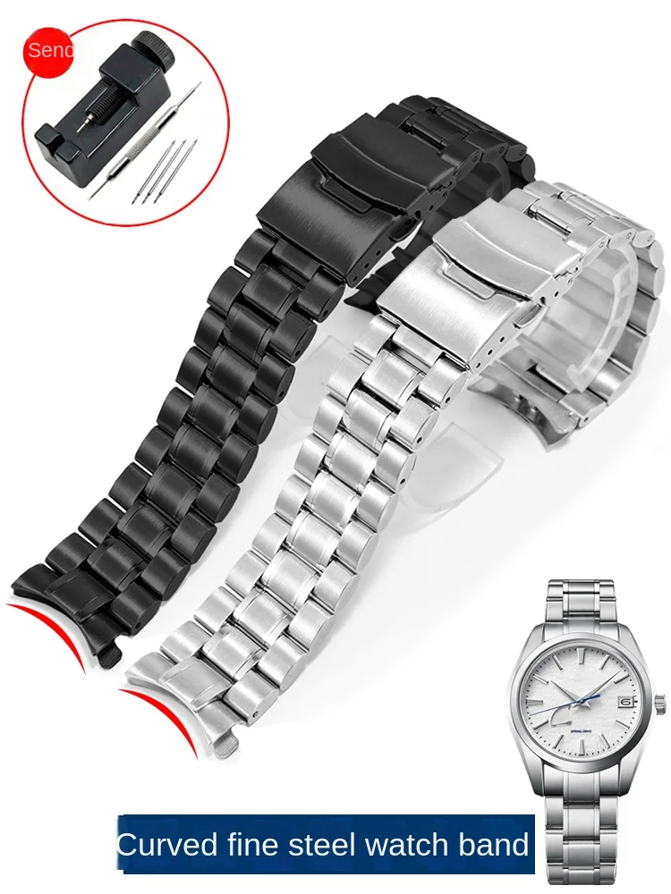 Solid-Flat-Curved-End-Stainless-Steel-Watch-Chain-Strap-Men-18mm-20mm ...
