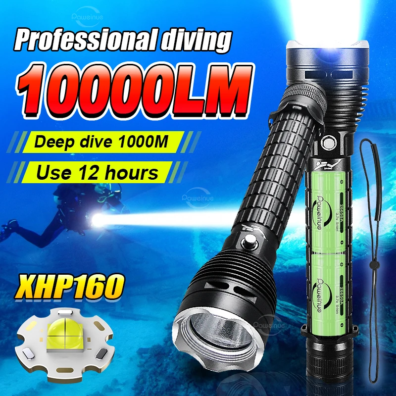 10000LM-Professional-XHP160-Diving-Flashlight-IPX8-Waterproof-Dive ...