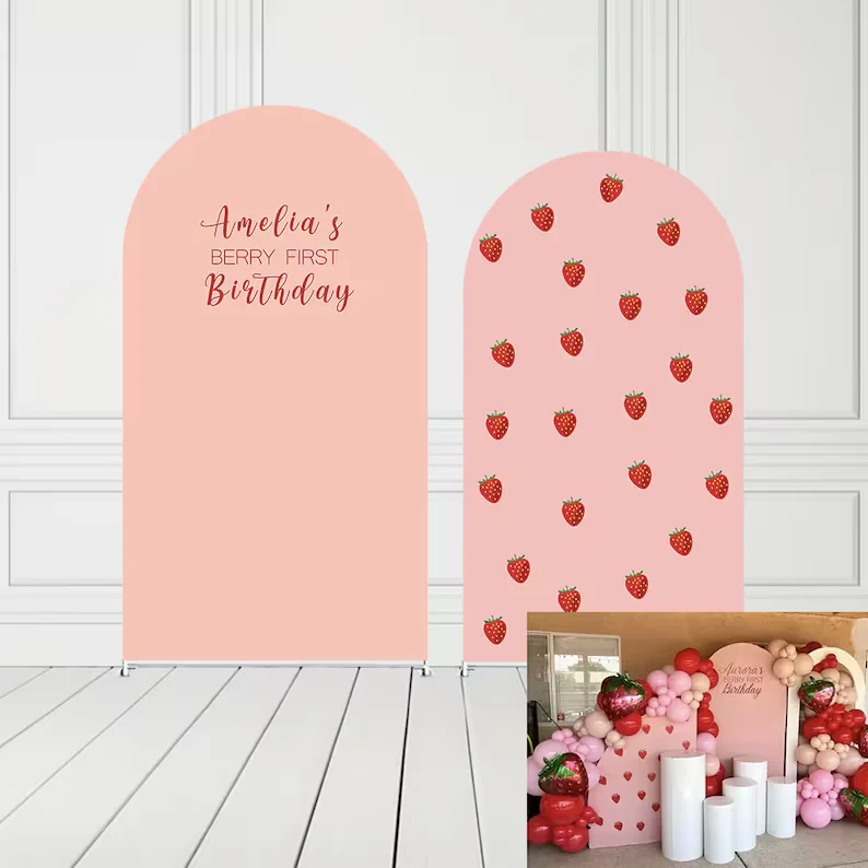 Mehofond Custom Strawberry First Birthday Arch Cover Backdrop Pink Girl ...