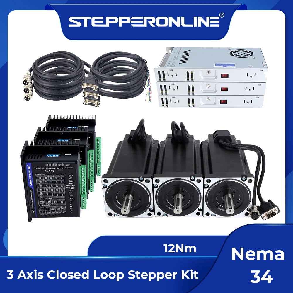 STEPPERONLINE 3 Axis 12Nm Nema 34 Closed Loop Stepper Motor Kit Hybird ...