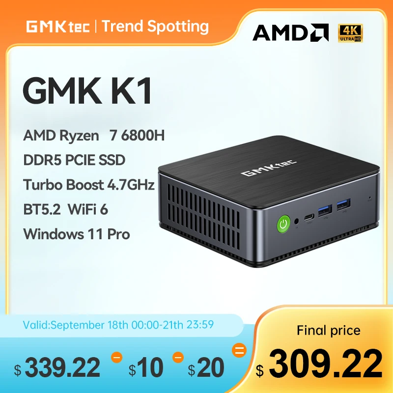 GMKtec-K1 Mini PC Desktop Gaming Computer, AMD Ryzen 7, 6800H, DDR5, Windows 11 Pro, 16GB, 512GB ...