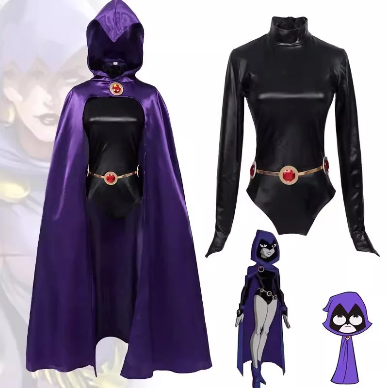Teen Titans Super Hero Raven Cosplay Costume Women Men Black Bodysuit ...