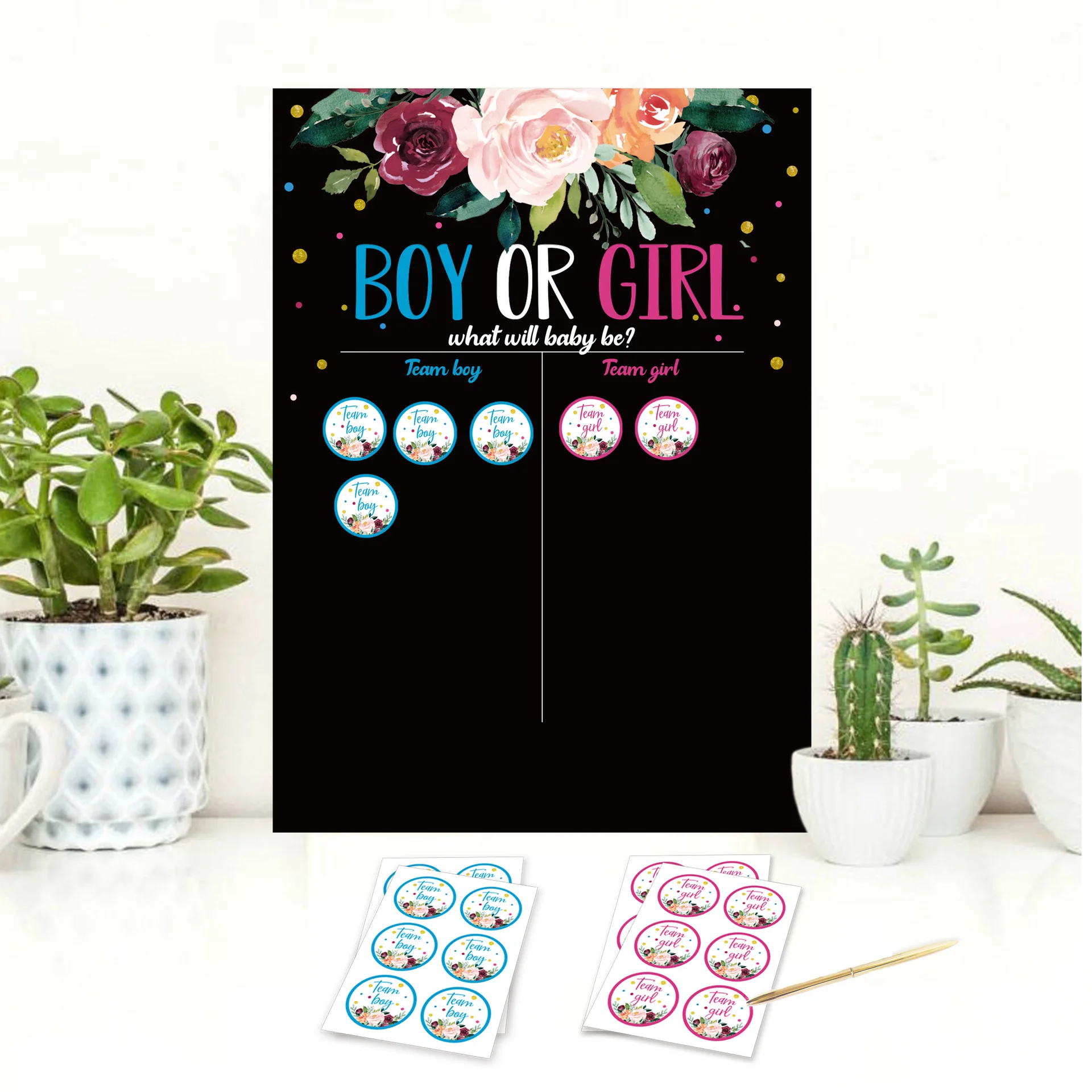 Gender-Reveal-party-She-Or-He-Baby-Shower-Games-Team-Boy-Team-Girl-Baby ...