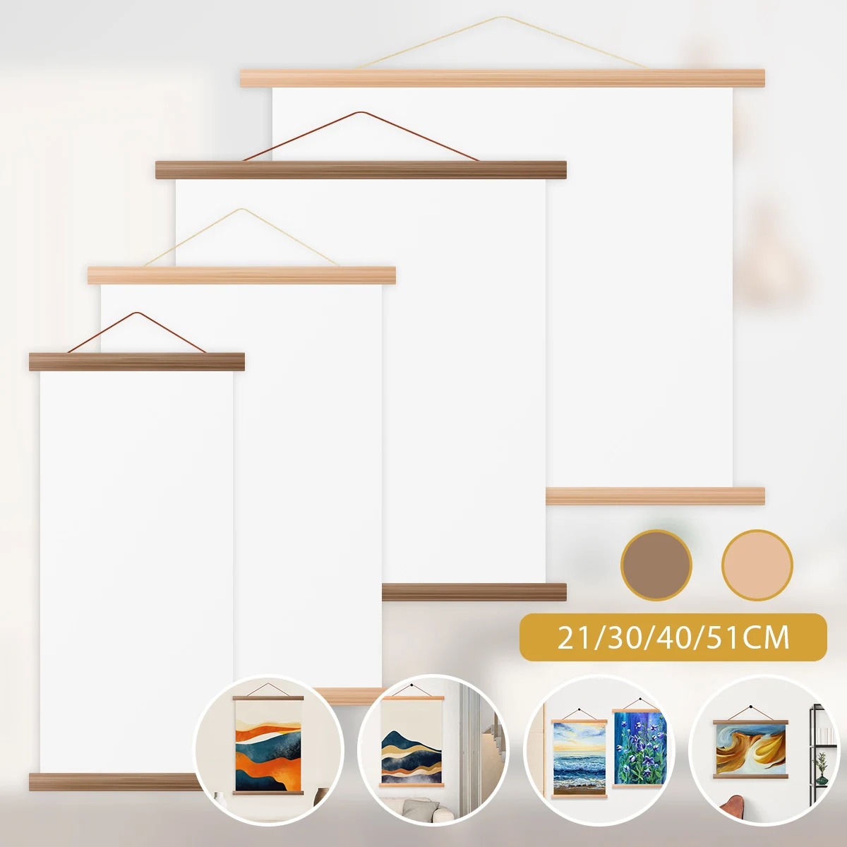 4pcs Picture Poster Hanger Frames Magnetic DIY Wood Hanging Rod Photo ...