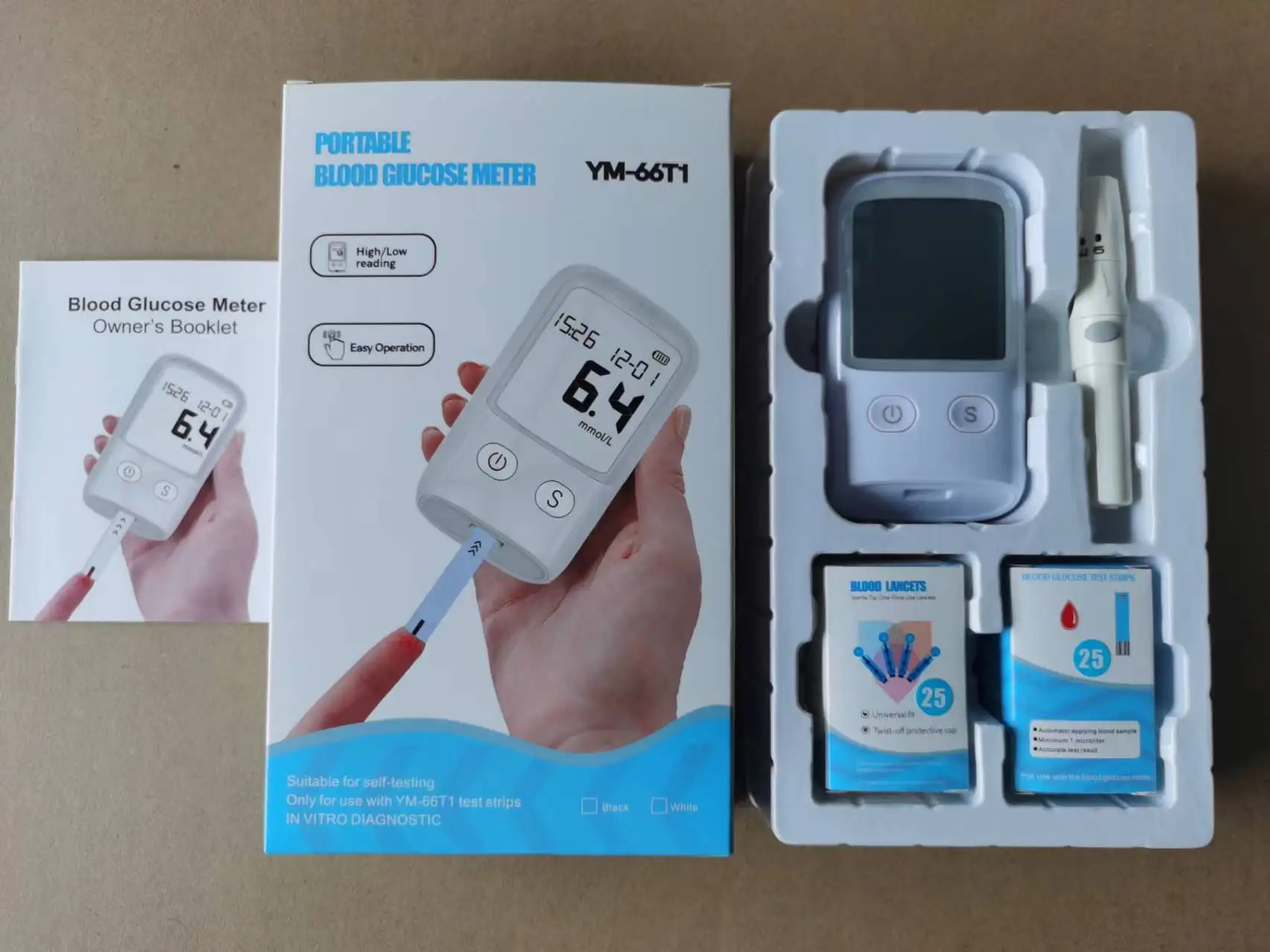 Accurate and compact blood glucose meter with lancing pen to test blood ...