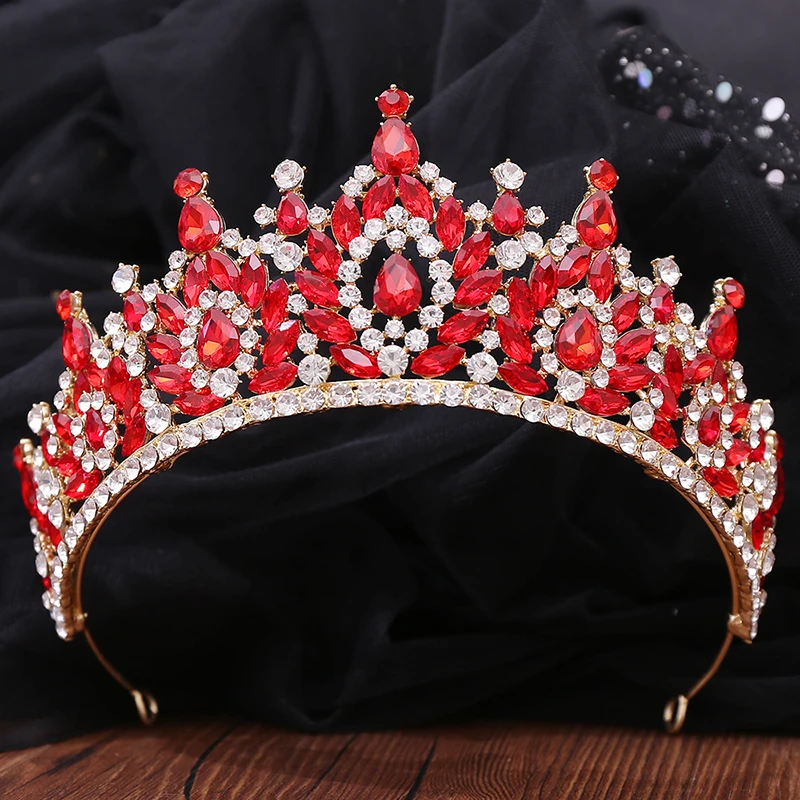 Corona de cristal rojo barroco para novia, Tiaras nupciales de lujo ...