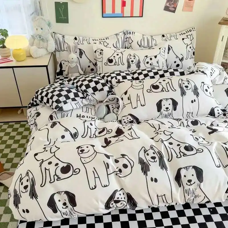 Cartoon Dog Print Bedding Set - Cute Puppy Design Duvet Cover Fitted ...