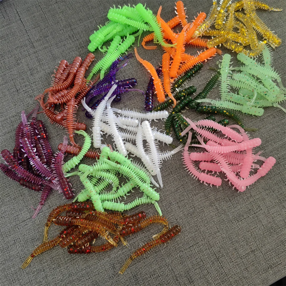 MUKUN 50pcs Silicone Worm Bait 45mm 0.4g Rubber Swimbait Soft Fishing ...