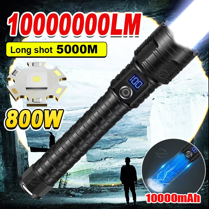 Linternas-LED-de-alta-potencia-de-10000mAh-linterna-LED-recargable-tipo ...