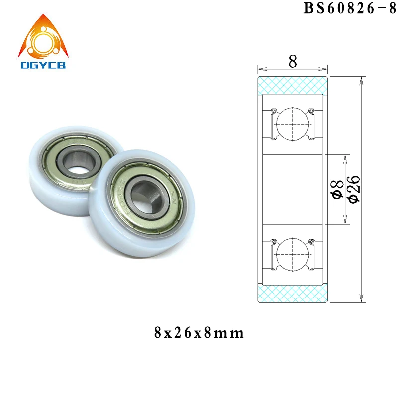 4pcs-8x26x8mm-Plastic-Coated-Rollers-8-26-8-Nylon-Flat-Guide-Wheel ...
