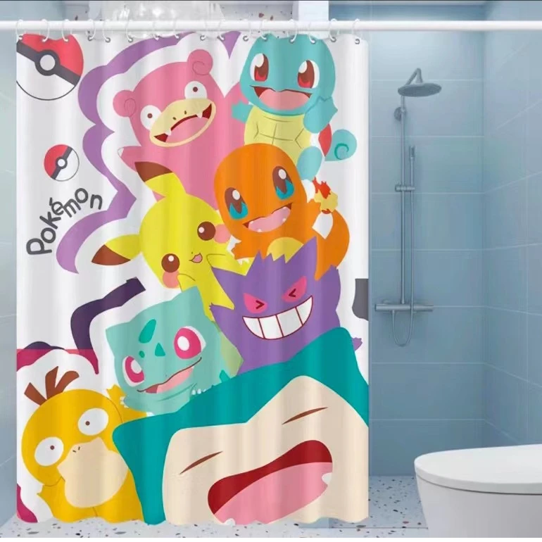 Pokemon-Pikachu-Cartoon-Waterproof-Polyester-Shower-Curtain-Bathroom ...