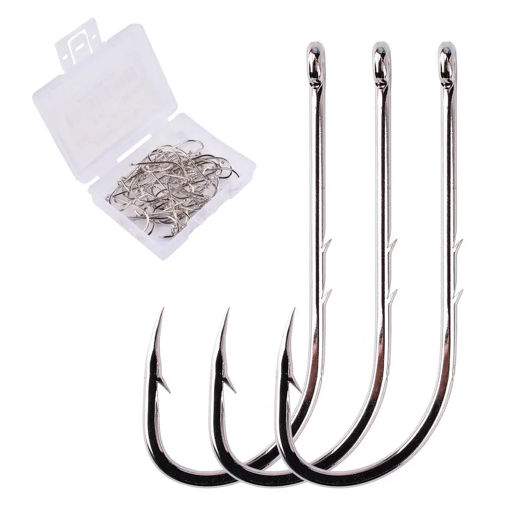 Aorace 50pcs/ Box Long Shank Fishing Hook 1#-12# Fish Hooks High Carbon ...