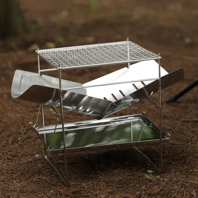 Camping Folding Campfire Grill Stainless Steel Firewood Stove Mini BBQ ...