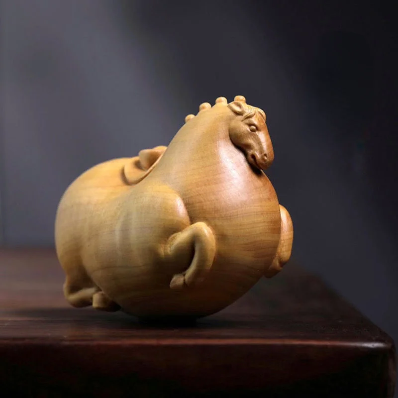 Tang Dynasty Horse Small Figurine Boxwood Carved Handicrafts Chinese ...