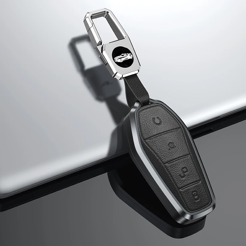 Metal Leather Car Remote Key Cover Case Holder Shell Fob For BYD Tang ...