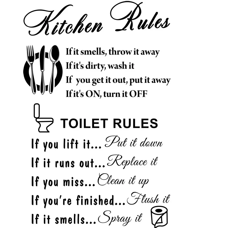 Home Wall Sticker Rules Reminders Phrase Decals Characters Words for ...