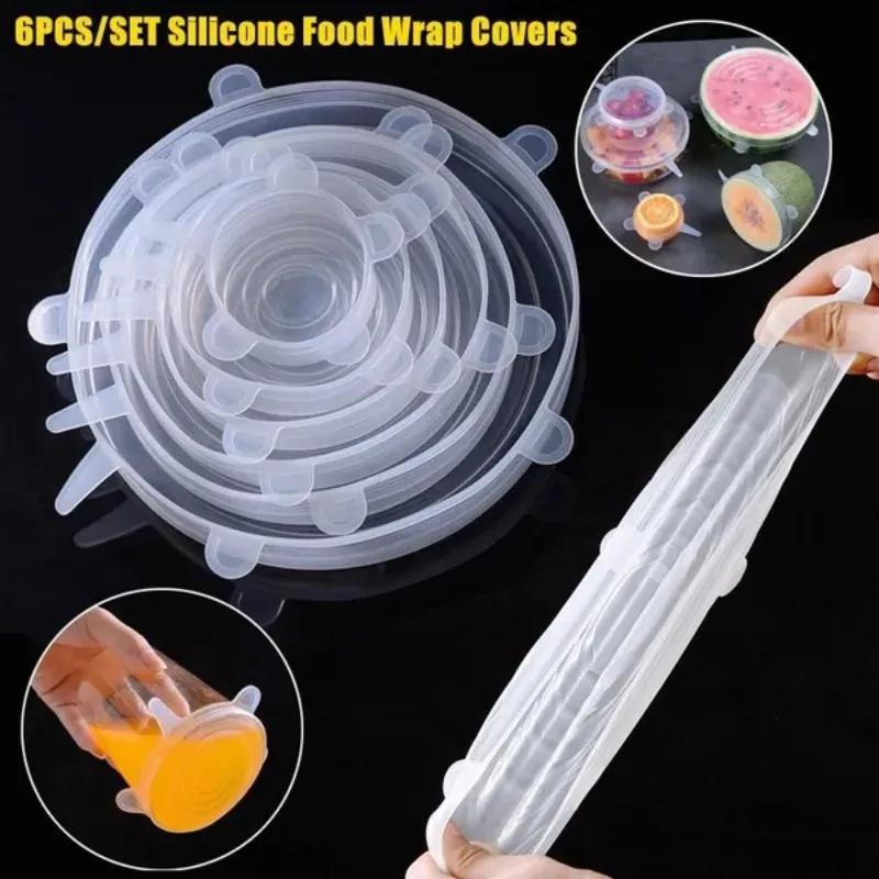 6PCS/SET Reusable Silicone Food Wrap Covers Fruit Keeping Fresh Stretch ...