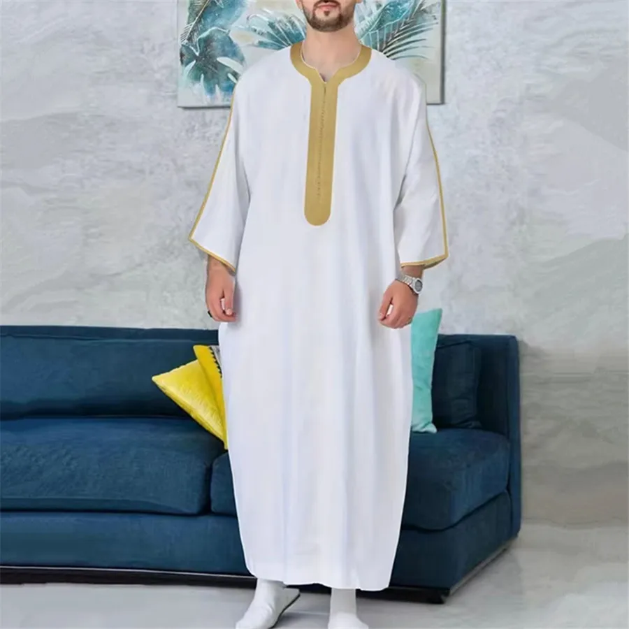 Muslim-Islamic-Men-Clothing-Long-Sleeve-Arabic-Abaya-Embroidered-Jubba ...