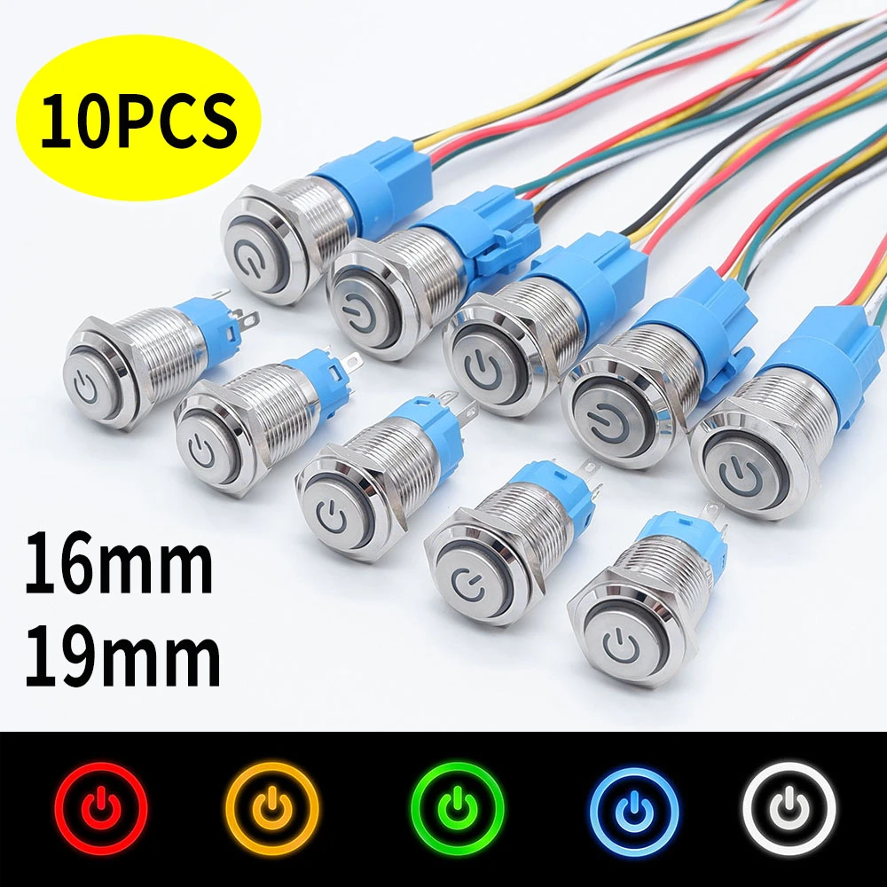 10pcs 16mm 19mm Metal Power Switch High Head Push Button Switch Led ...
