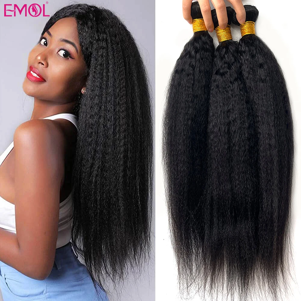 Human Hair Kinky Straight Bundles 8-28 inch Yaki Straight Hair Long ...