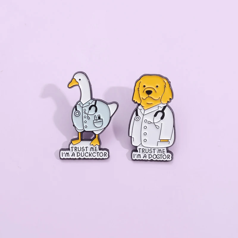 Cute-Cartoon-Goose-Doctor-Dog-Enamel-Pins-Funny-Trust-Me-I-m-A-Dogtor ...