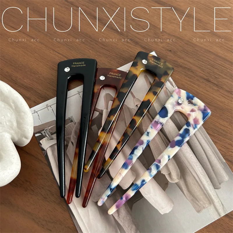Leopard Print U Pin Hair Fork Acetate Material French Elegant Updo ...