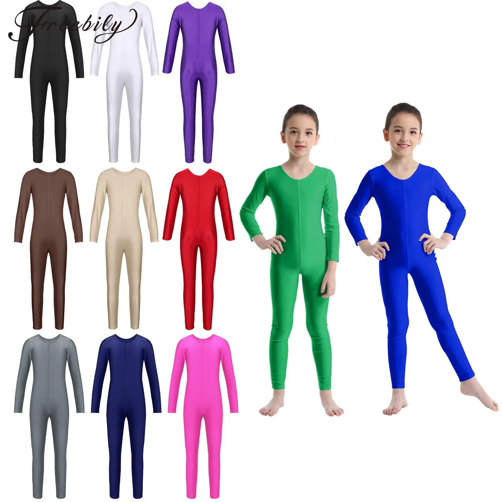 Kids Girls Long Sleeve Ballet Leotard Dance Costume Rhythmic Gymnastics ...