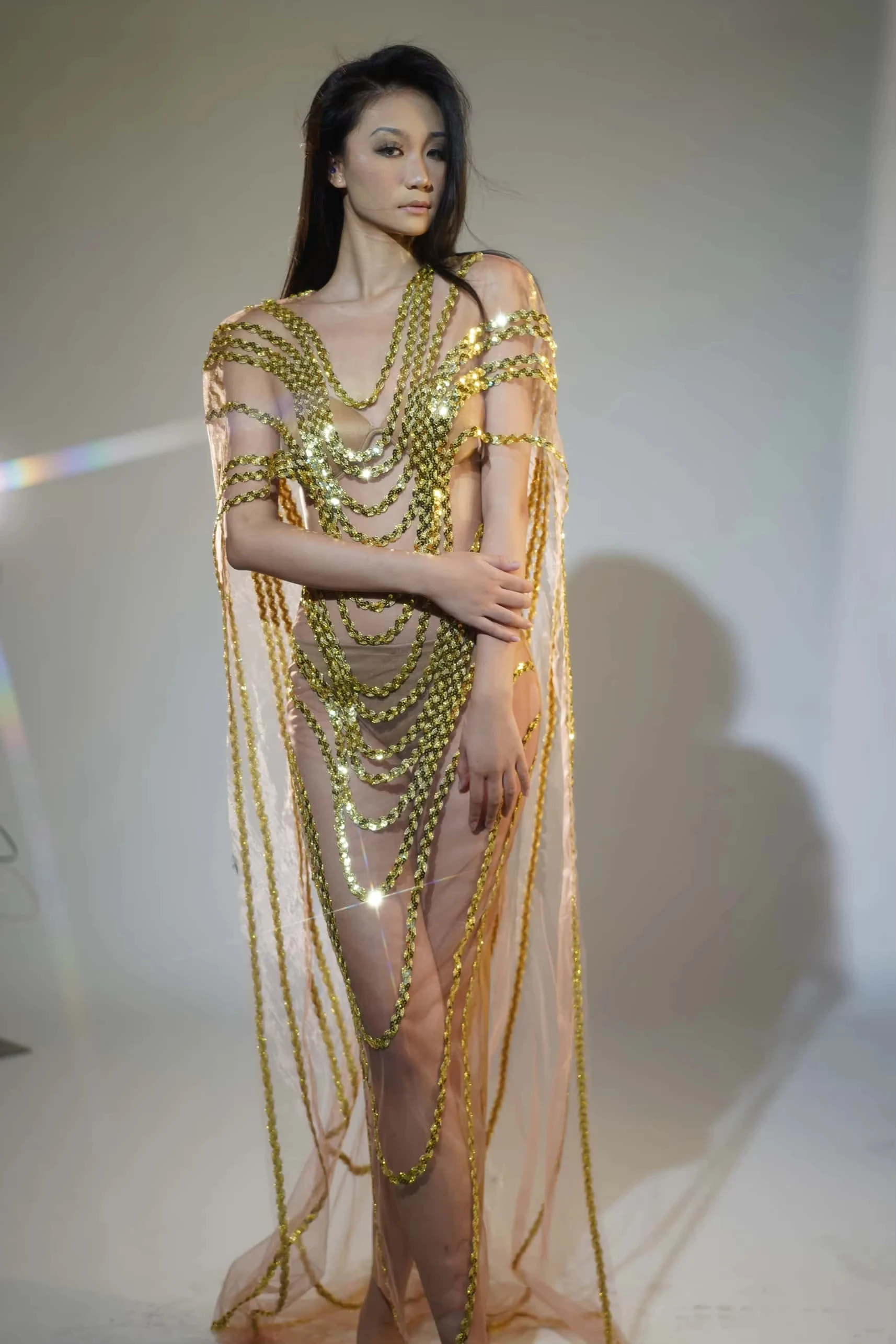 2024-Sparkly-Gold-Sexy-Mesh-See-Through-Long-Dress-Luxury-Sequins-Performance-Costume-Women ...