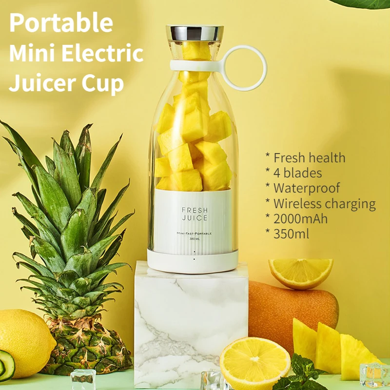 Portable Mini 350ml Electric Juicer Cup 4 Blades Quick Juicer Blender ...