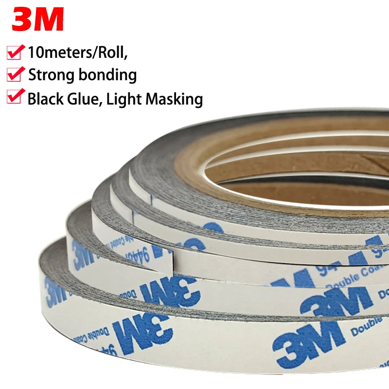 2mm-5mm-10mm-20mm-9-Meters-3M-9448-Black-Two-sides-Adhesive-Tape-for ...