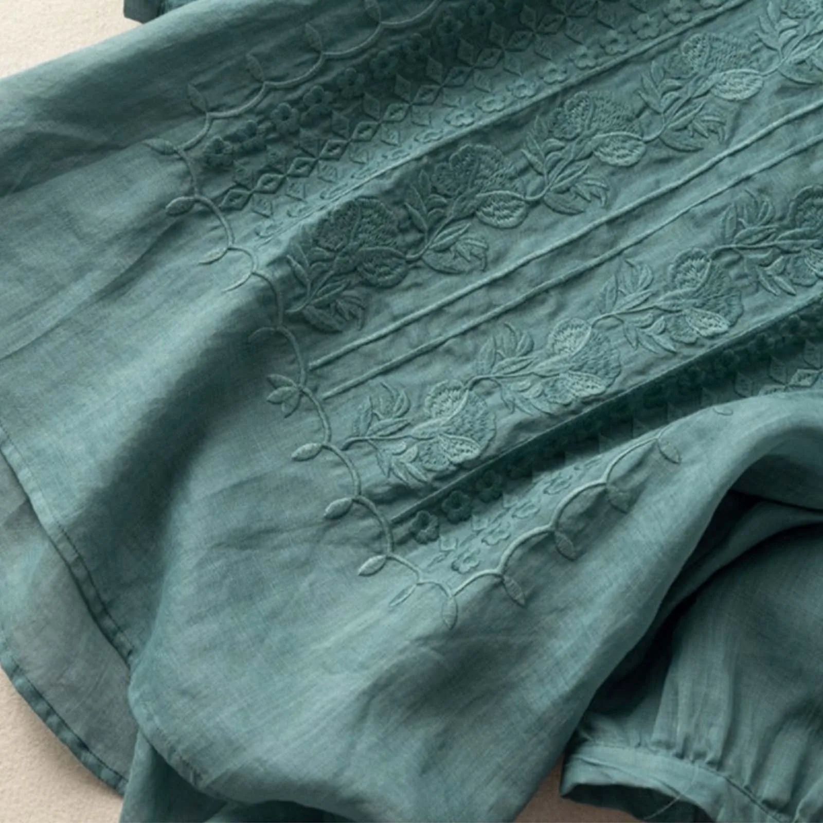 Floral Embroidered Half Sleeve Blouse For Women Vintage Solid Color ...