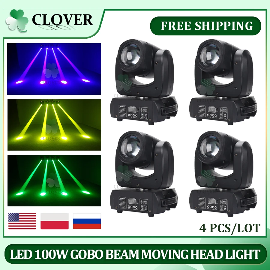 No-Tax-4Pcs-LED-100W-Gobo-Beam-Moving-Head-18-Prism-LED-Spot-Light ...