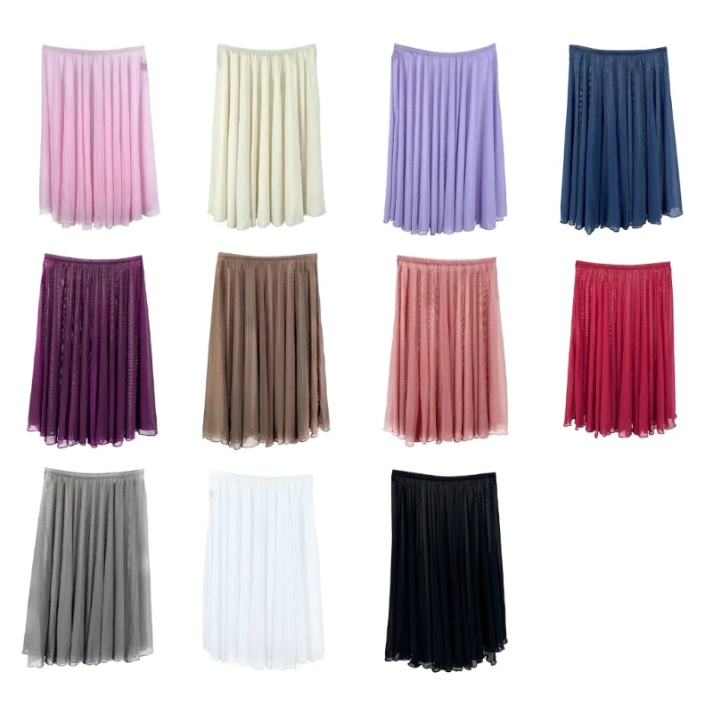 Women Ballet Wrap Skirt Sheer Tulle Dance Flowy A Line Skirt Pull On ...