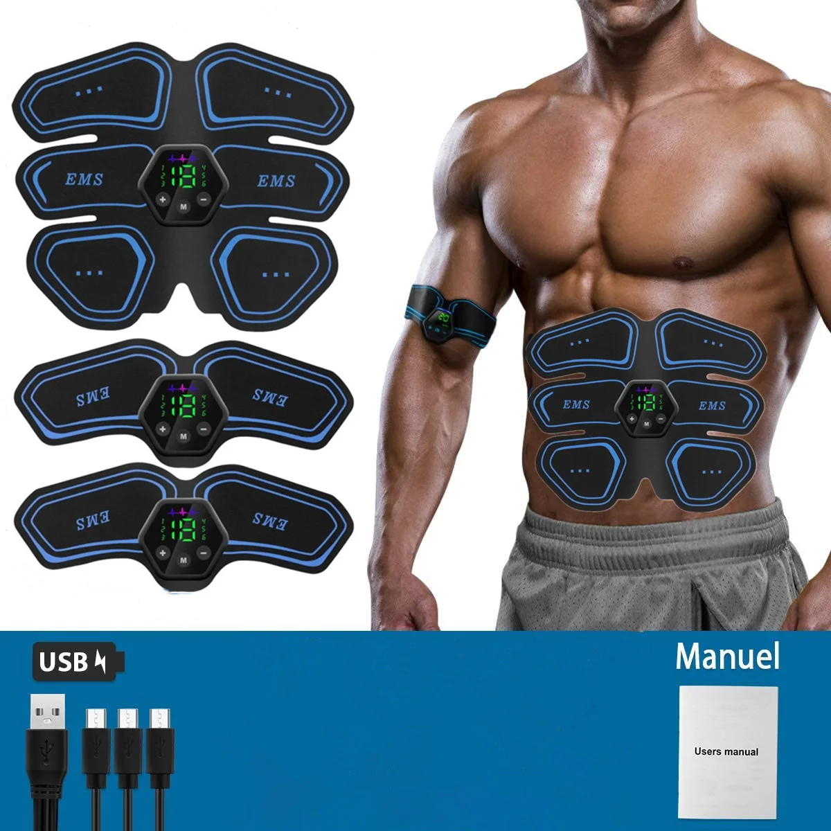 Blue-EMS Trainer Toner Abdomen Muscle Stimulation Electric Abdominal ...