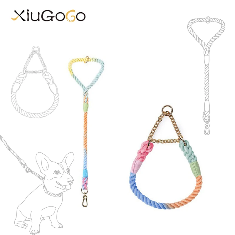 Colorful-Dog-Cat-Walking-Traction-Leash-Collar-SetCotton-Rope-Braided ...