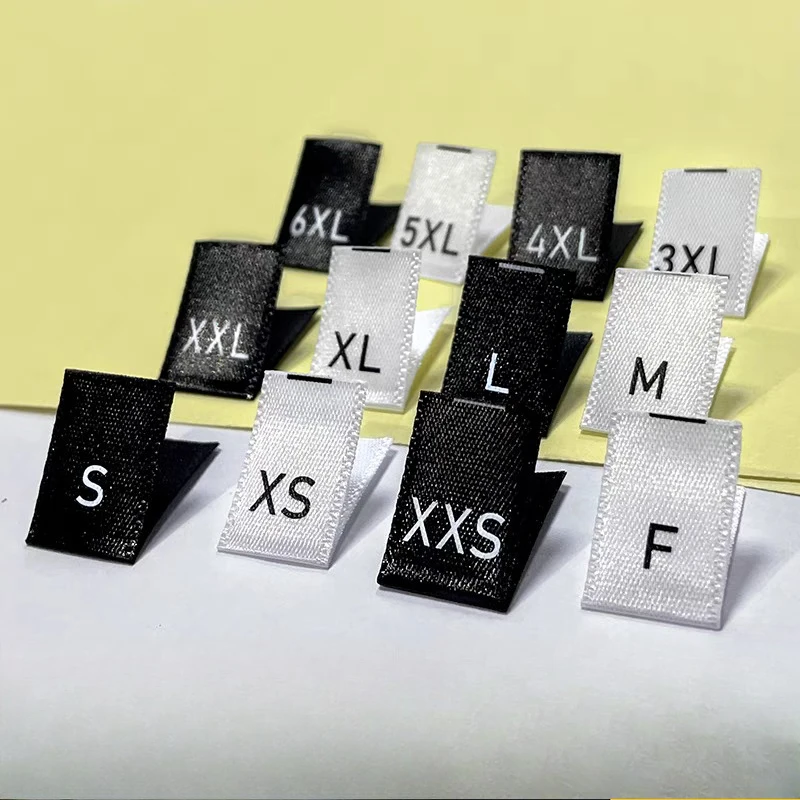 200pcs White/black Sizes Label Satin Printed Tag Cloth Sizing Label XS ...