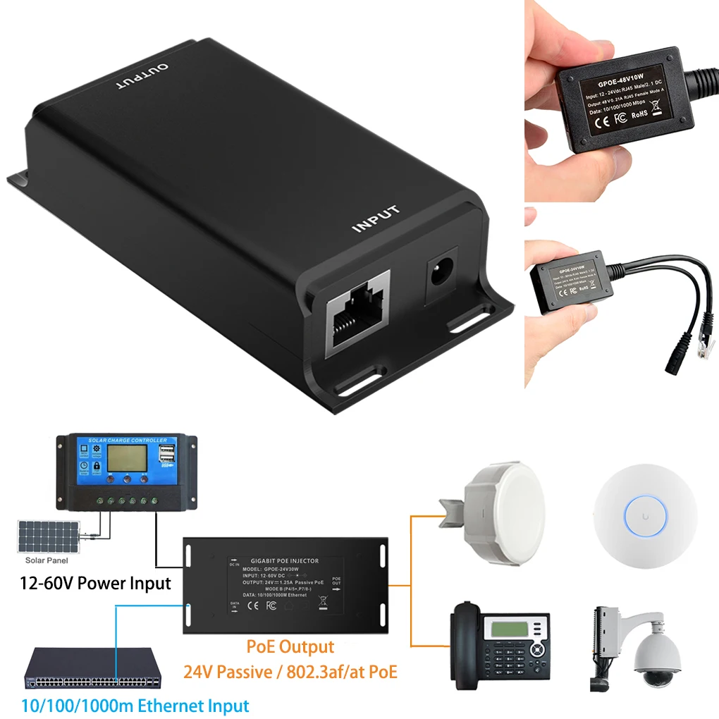 Inline-Gigabit-PoE-Converter-from-12-60VDC-Convert-to-24V-48V-802-3af ...