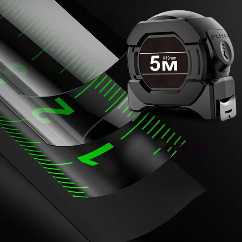 Self locking Steel Tape measure black Fluorescent tape 5M High ...